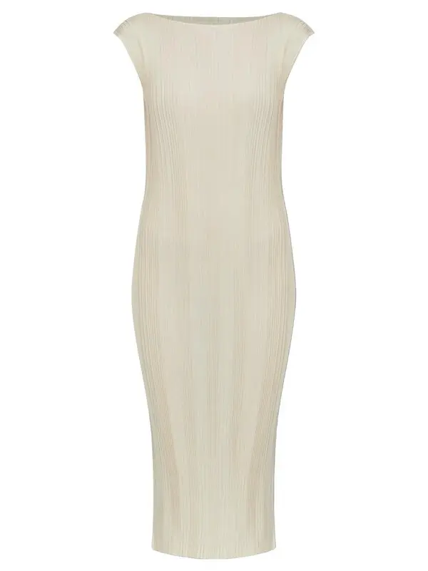 Issey Miyake Sleeveless Pleated Midi Dress - Cream