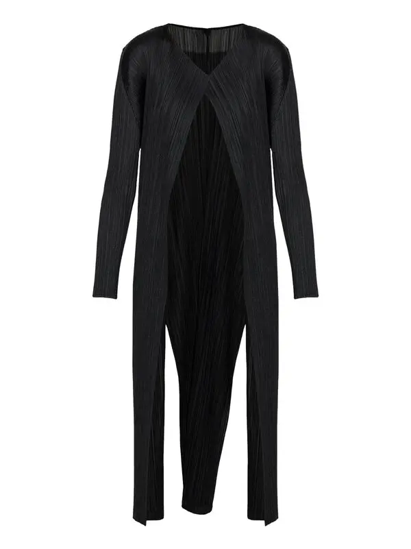 Issey Miyake Pleated Cardigan With Side Slits - Black