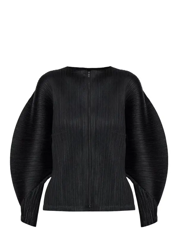 Issey Miyake Sculptural Pleated Zip-up Cardigan - Black
