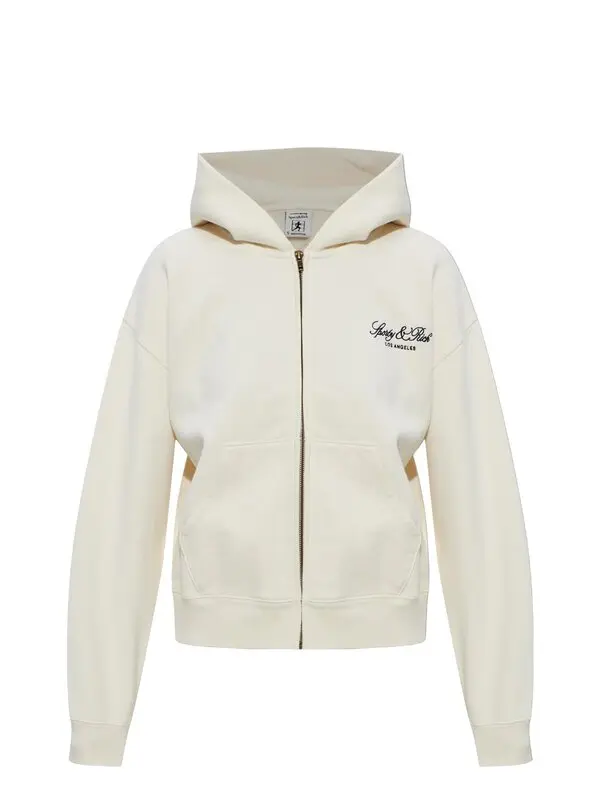 SPORTY & RICH Zip-up Embroidered Hoodie - Cream