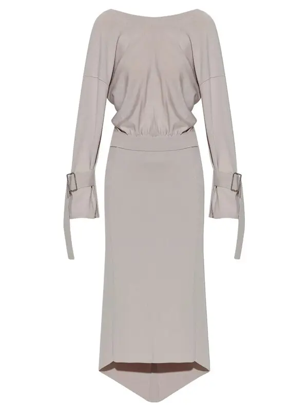 LANVIN Midi Knit Dress With Decorative Tie - Grey