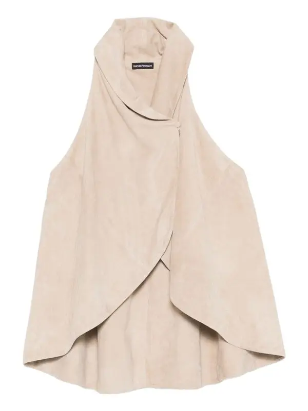Emporio Armani Leather High-neck Sleeveless Top - Beige