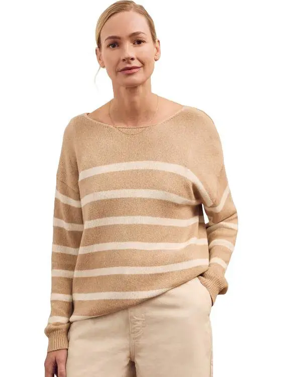 CELTIC & CO. Gauzy Boat Neck Striped Sweater - Oatmeal Stripe