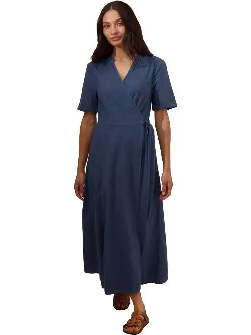 CELTIC & CO. Linen Wrap Midi Dress - Denim Blue