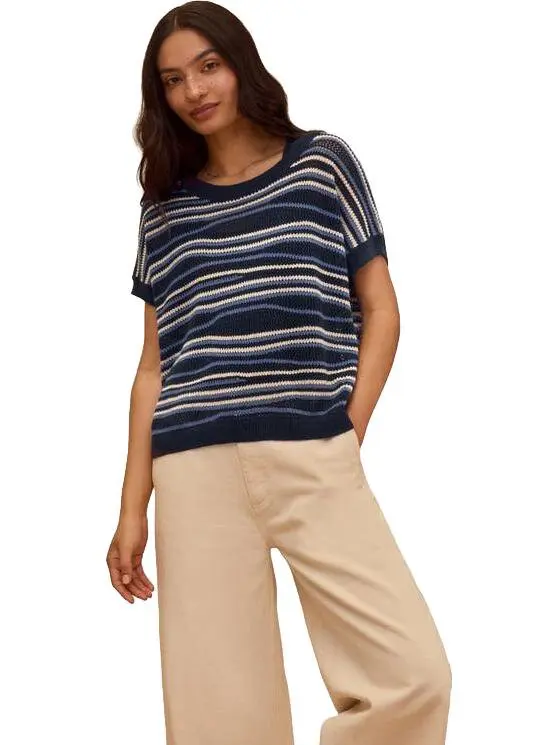 CELTIC & CO. Striped Knit Top With Drop Shoulder - Navy Multi