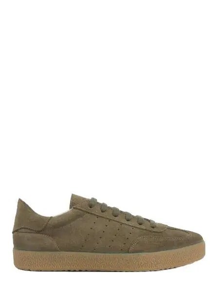 CELTIC & CO. Suede Lace-up Sneakers With Leopard Print Accent - Khaki