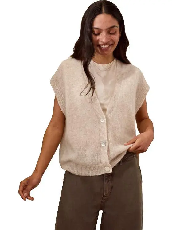 CELTIC & CO. Baby Alpaca-merino Blend V-neck Cardigan With Grown-on Sleeves - Oatmeal