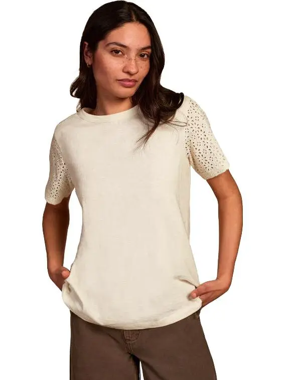 CELTIC & CO. Eyelet Sleeve Soft-drape Jersey T-shirt - Chalk