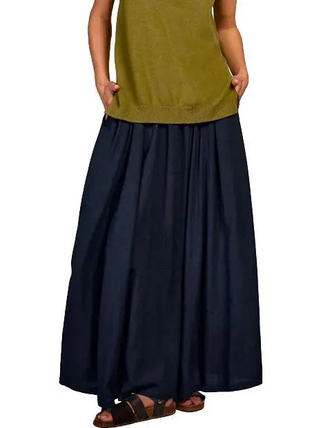 CELTIC & CO. Mid Rise Linen-blend Maxi Skirt - Dark Navy