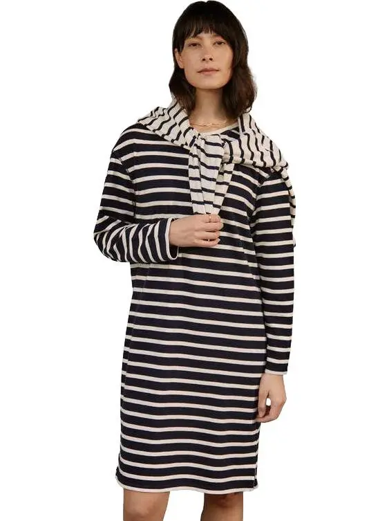 CELTIC & CO. Striped Knee Length Jersey Dress With Button Back - Navy/chalk