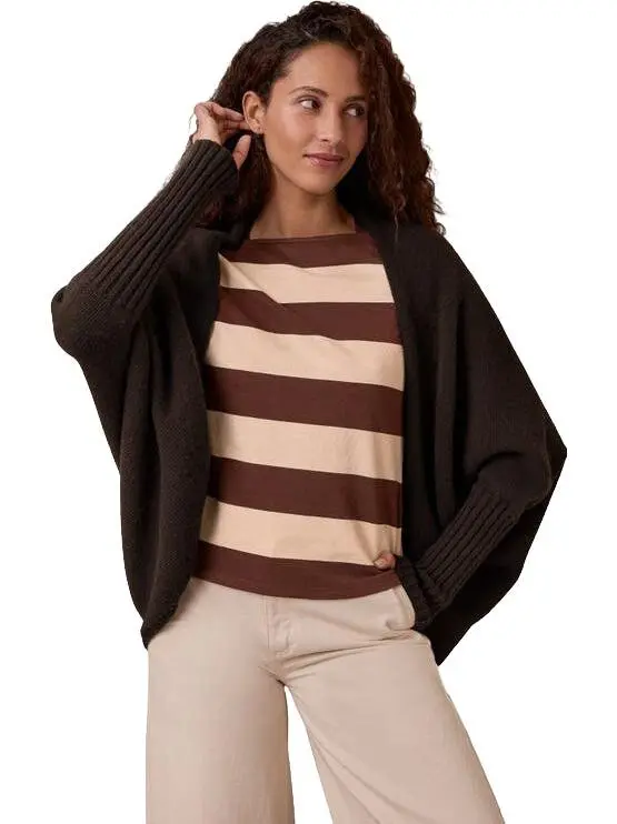 CELTIC & CO. Long Sleeve Cocoon Cardigan In Geelong Wool - Chocolate
