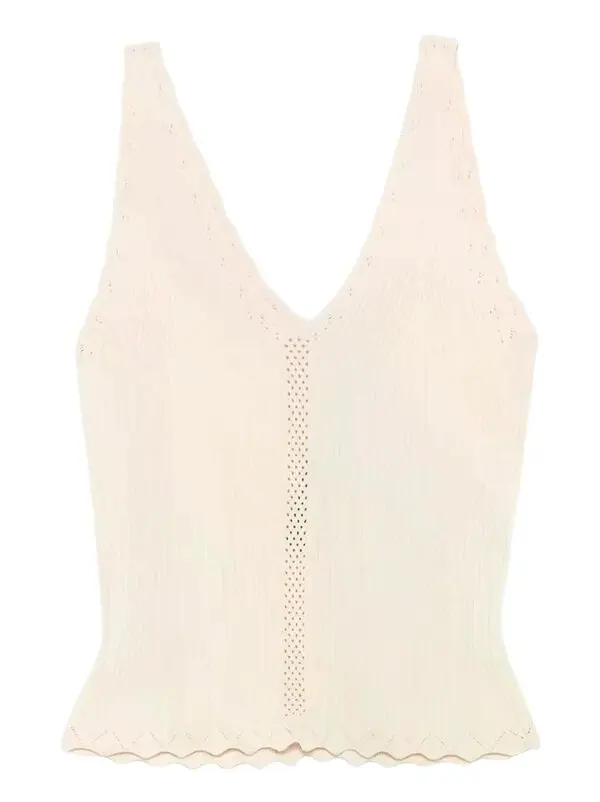 TWINSET Ribbed-knit Pointelle-trim Sleeveless Top - Neutrals