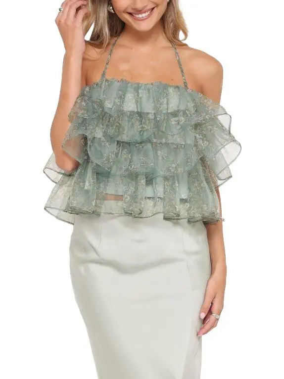 PETAL & PUP Taelya Flounce Halter Top - Mint Green Floral