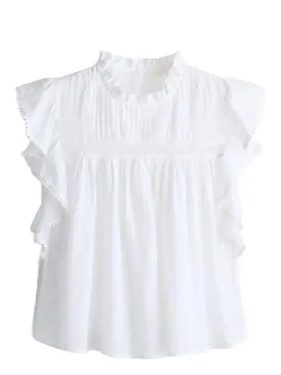 H&m Frill-trimmed Sleeveless Blouse - White