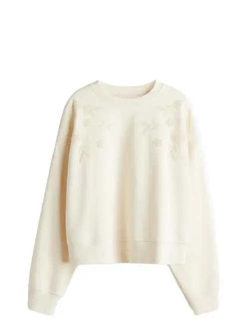 H&m Embellished Oversized Sweatshirt - Cream