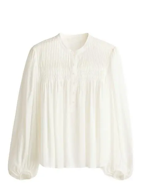H&m Pintucked Viscose Cotton Blend Blouse - White
