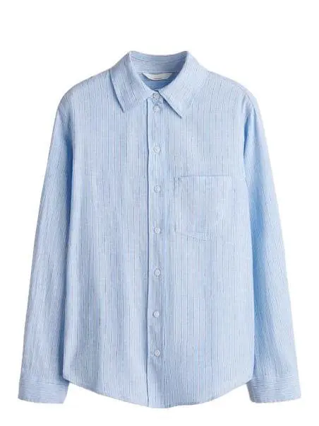 H&m Linen-blend Shirt - Light Blue/striped
