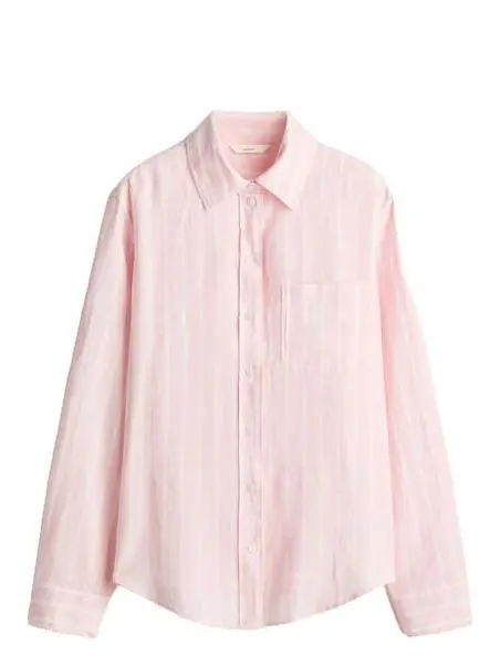 H&m Linen-blend Shirt - Light Pink/striped