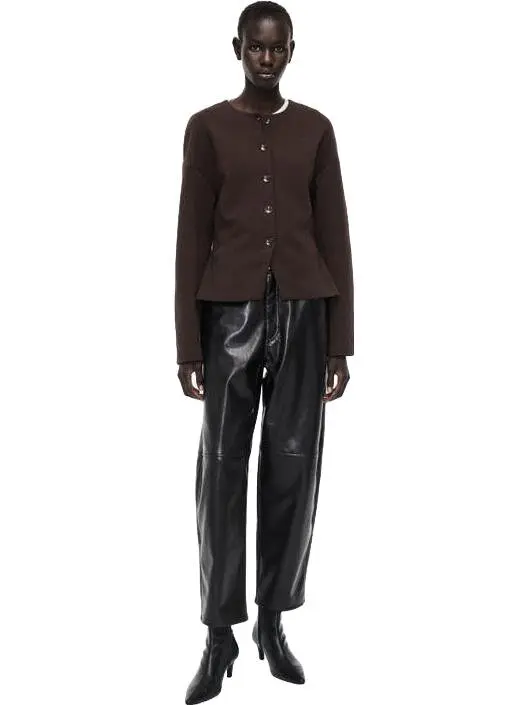 H&m Collarless Scuba Knit Blazer With Flared Cut - Dark Brown