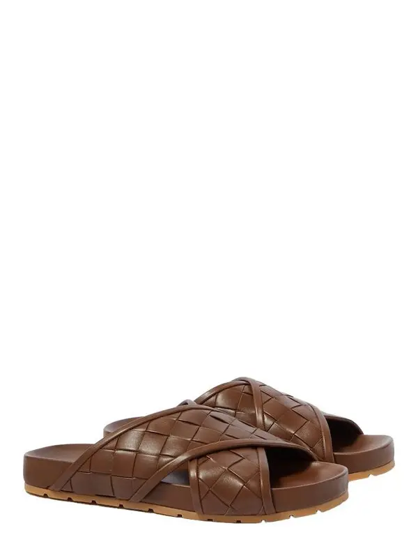 Bottega Veneta Tarik Intrecciato Leather Sandals - Brown