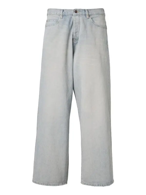 Balenciaga Wide-leg Jeans With Leather Trim - Blue