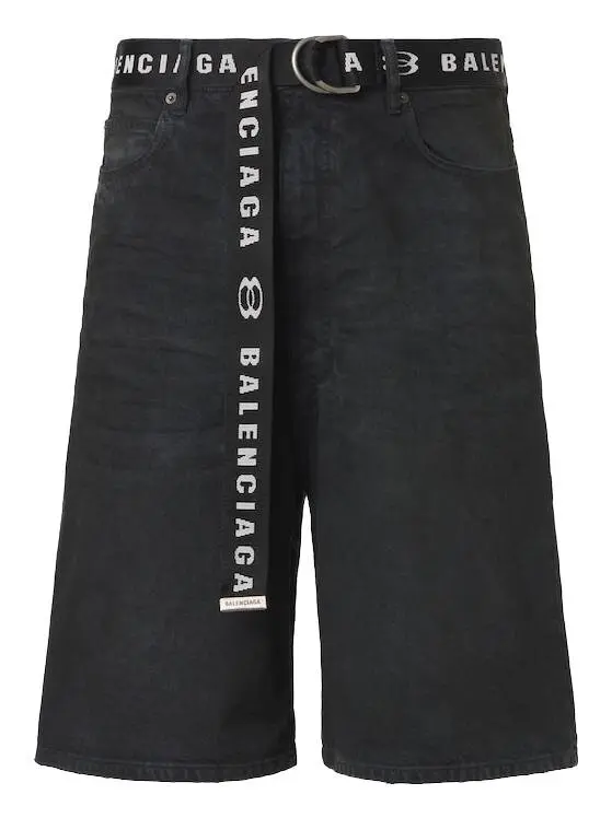 Balenciaga Belted Denim Bermuda Shorts - Black