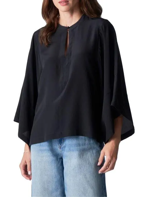 OCEAN+MAIN Silk Wide Sleeve Top - Black