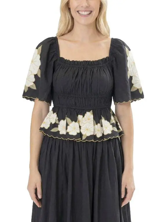 AREA STARS Gia Floral Top - Black Multi