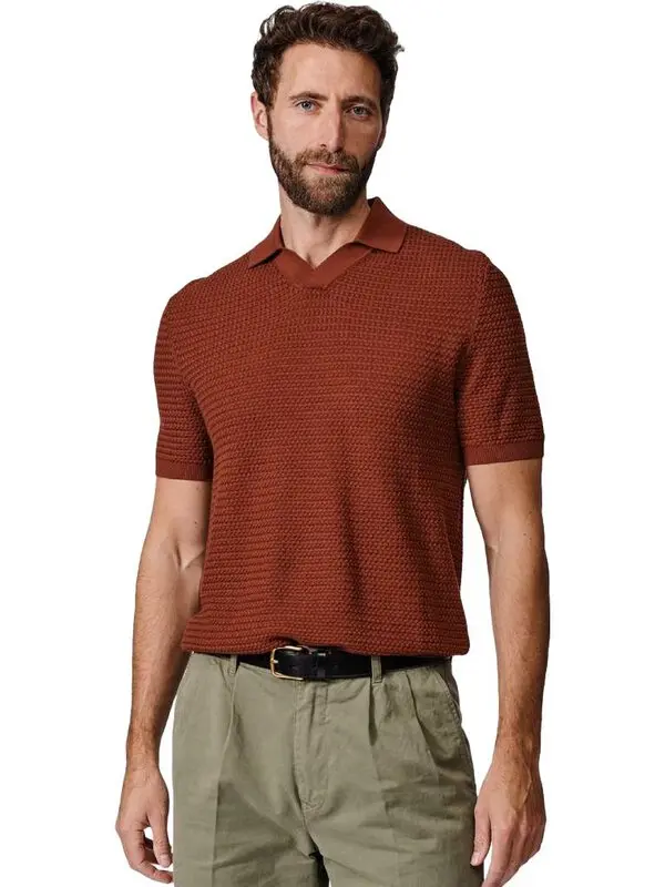 AUBIN Alford Textured Cotton Polo Shirt - Rust