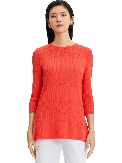 Misook Classic Lined Pointelle Soft Knit Tunic - Cherry Ember