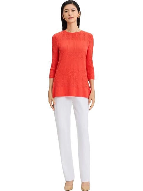 Misook Classic Lined Pointelle Soft Knit Tunic - Cherry Ember
