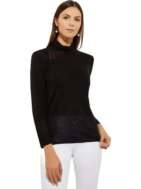 Misook Sheer Inset Turtleneck - Black