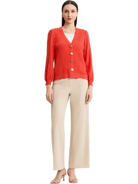 Misook Heritage Pointelle Ribbed Cardigan - Cherry Ember