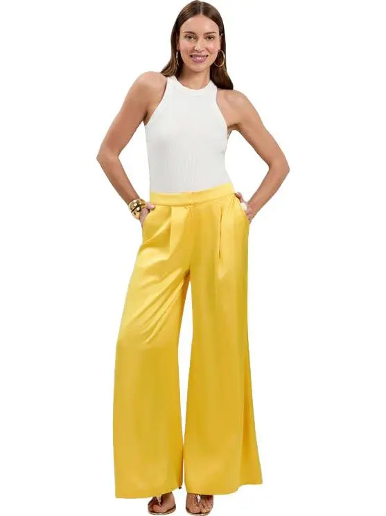 Trina Turk Pontaccio Satin Wide Leg Pants - Lambretta Lemon