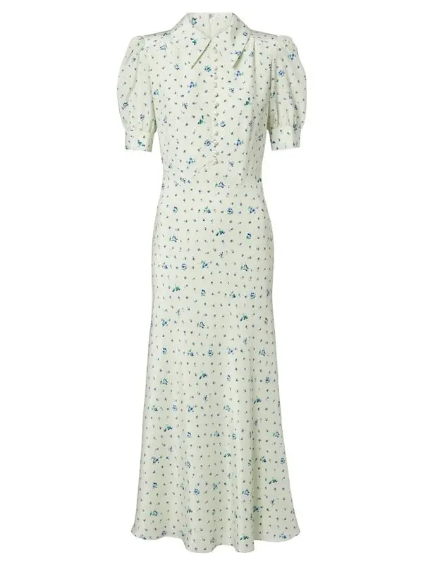 Alessandra Rich Aqua-blue Floral Silk Midi Dress - Green