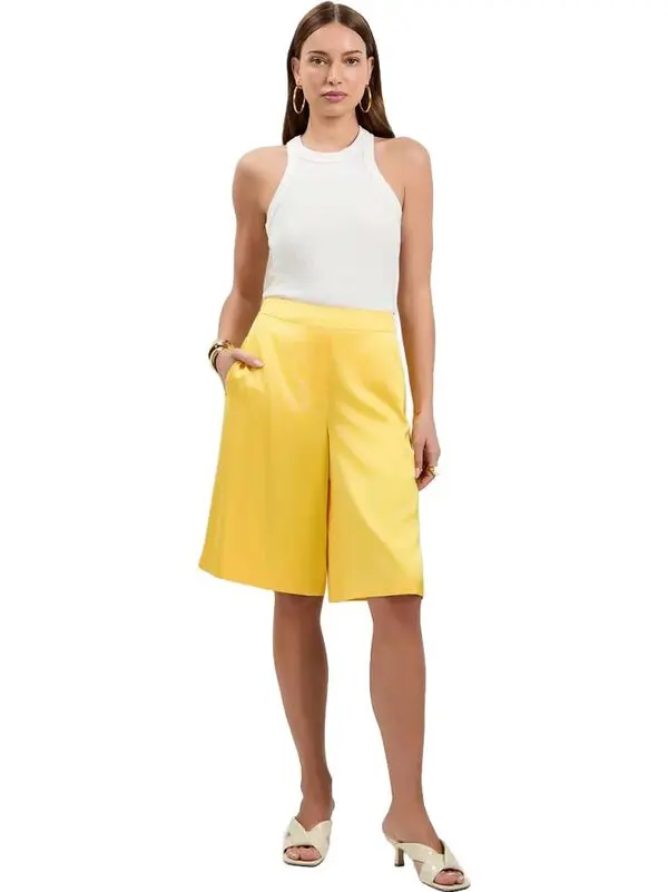 Trina Turk Chiana Satin Relaxed Fit Shorts - Lambretta Lemon