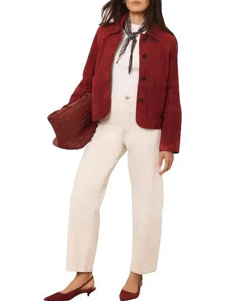 Mint Velvet Suede Classic Collar Jacket - Red
