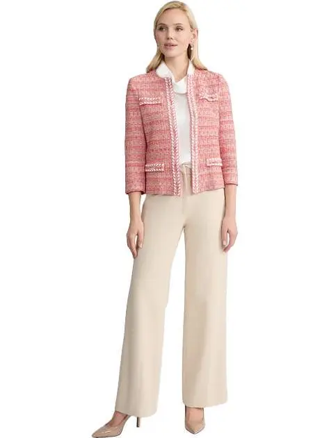 Misook Heritage Whipstitch Trim Knit Jacket - Cherry/biscotti/black/ivory