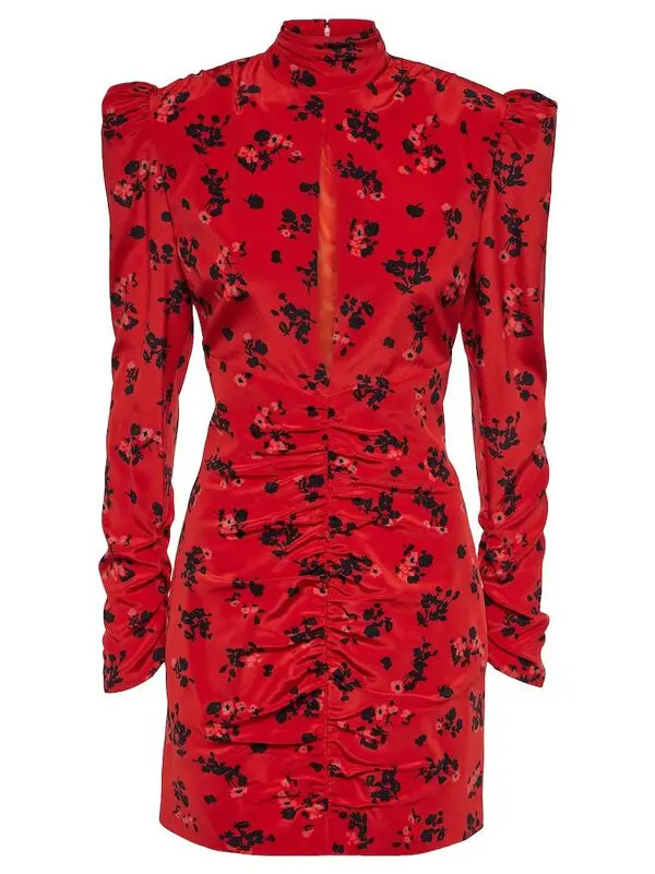 Alessandra Rich Floral Silk Mini Dress - Red