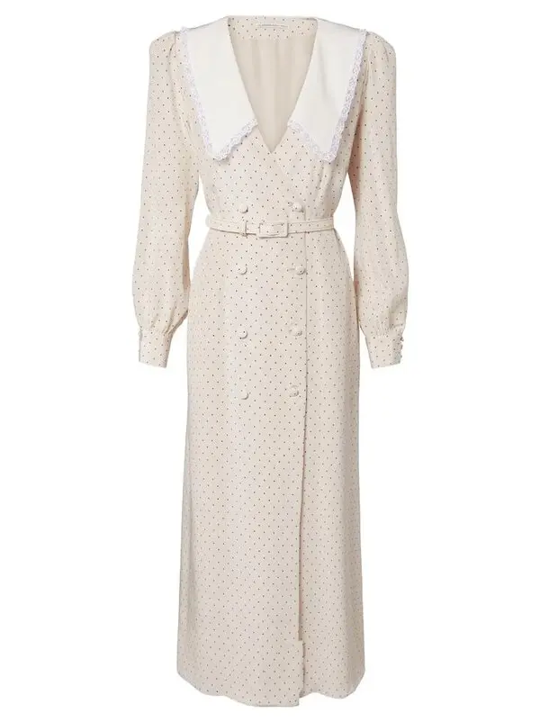 Alessandra Rich Polka-dot Silk Midi Dress - White