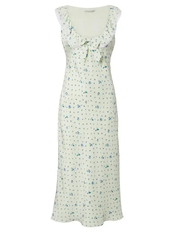Alessandra Rich Lace-trimmed Floral Silk Midi Dress - Green