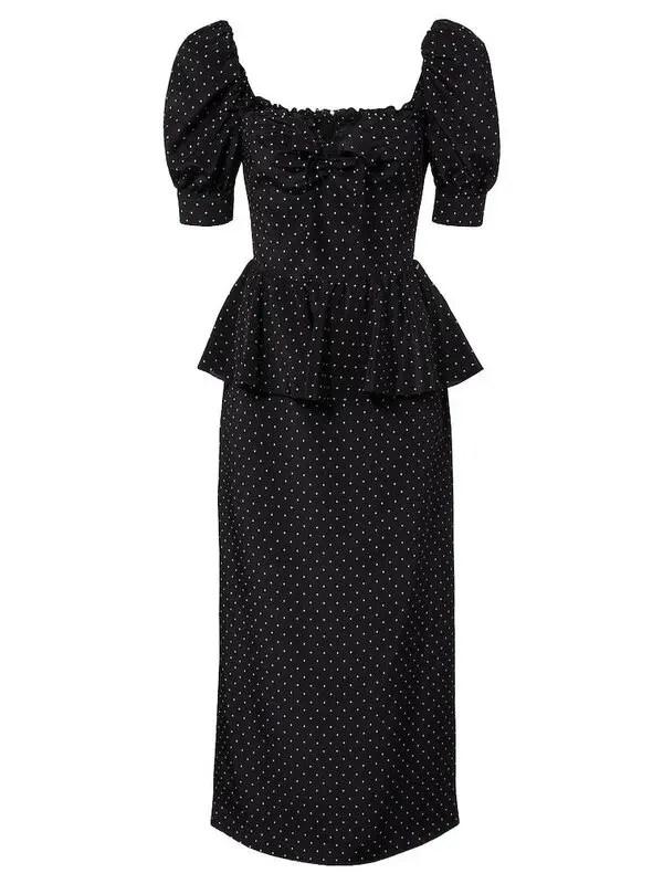Alessandra Rich Polka-dot Peplum Silk Midi Dress - Black