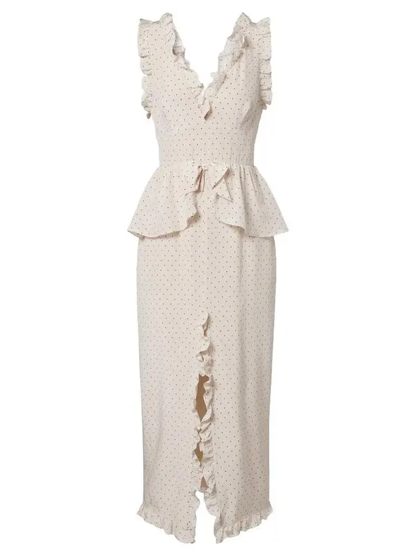 Alessandra Rich Polka-dot Peplum Silk Midi Dress - White