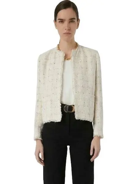 Gerard Darel Taïssa Cropped Tweed Jacket With Fringe - Ecru