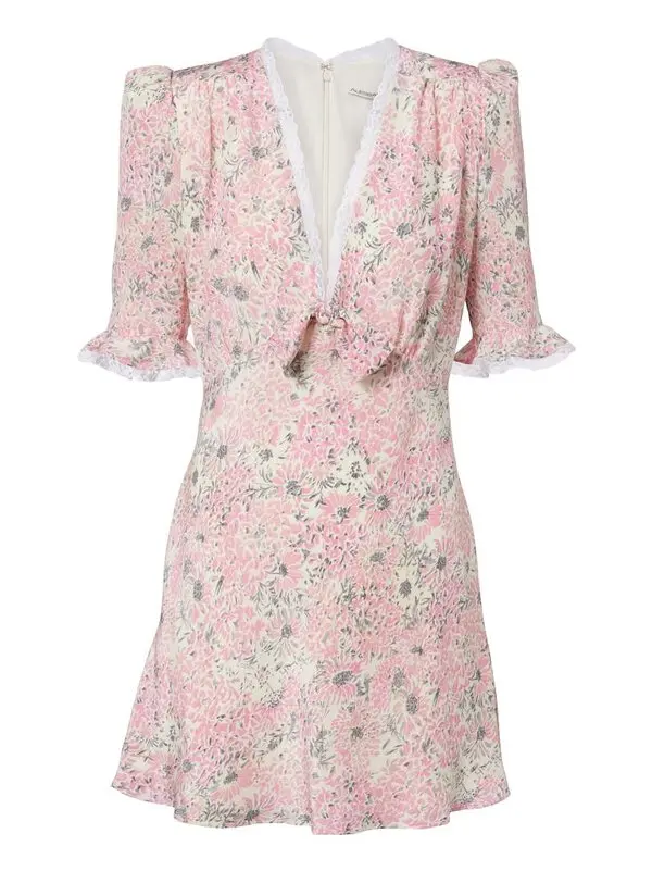 Alessandra Rich Lace-trimmed Floral Silk Minidress - White