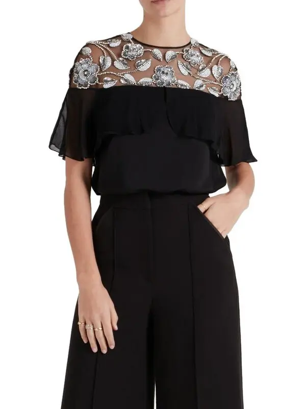 TEMPERLEY LONDON Lana Embellished Crepe Satin Top - Black