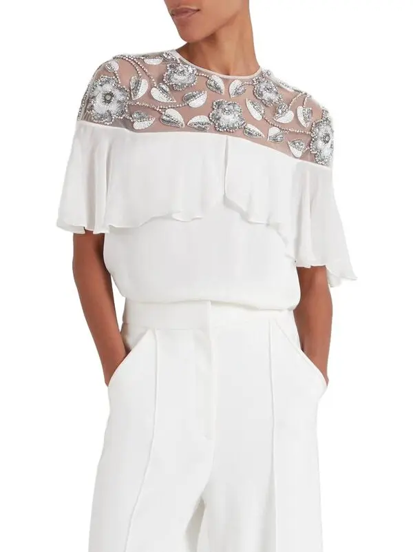 TEMPERLEY LONDON Lana Embellished Crepe Satin Top - White