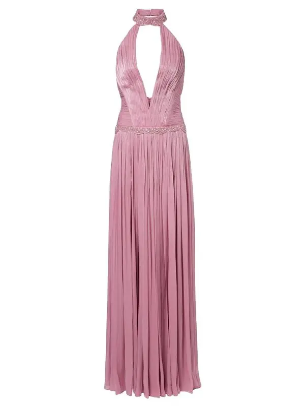 Costarellos Juliette Halterneck Georgette Lamé Gown - Pink
