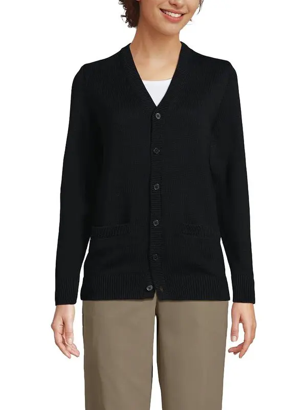 LANDS' END Adult Legacy Varsity Cardigan - Black