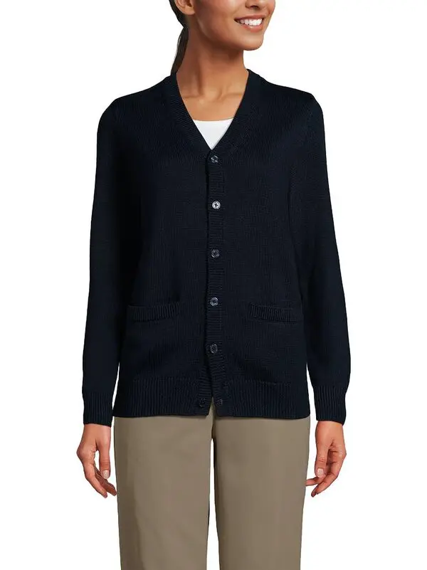 LANDS' END Adult Legacy Varsity Cardigan - Classic Navy